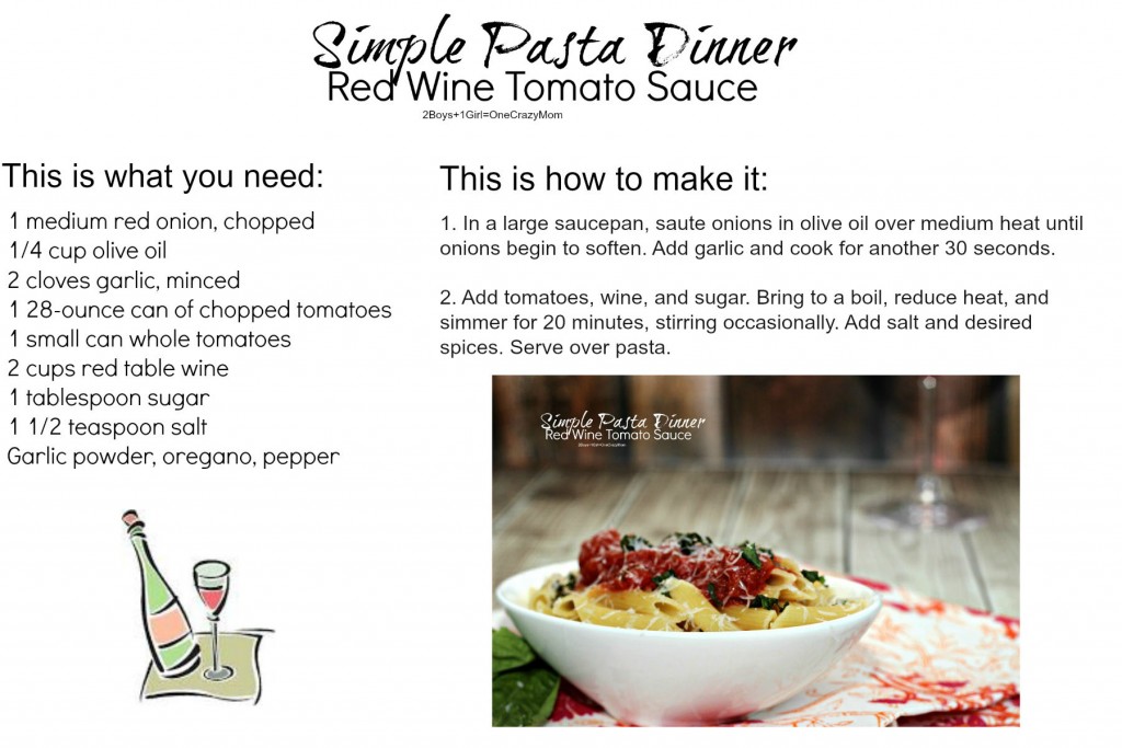 Simple Pasta Dish with Red Wine Tomato Sauce #Recipe - 2 Boys + 1 Girl ...